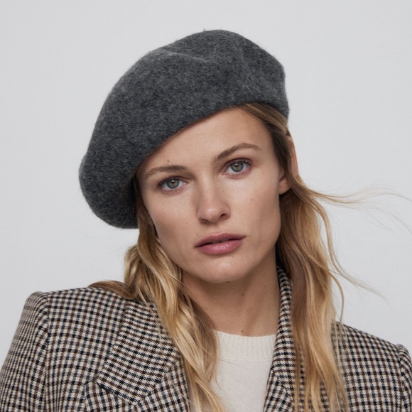 Zara | Accessories | Zara New Wool 0 Charcoal Heather Grey Beret Hat ...